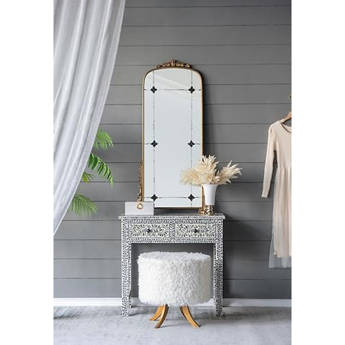 Antique Gold Full Length Mirror,Retro Full Length Mirror Metal Frame Arched Floor Mirror Full Body Mirror Wall Mirror Hanging Leaning Mirror for Living Room Bathroom Entryway 24" x 48.5"