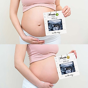 Ultrasound picture Frame, Sonogram Picture Frame with Belly Bump Fruit and Vegetable Signs, Expecting Parents to be Unique Gifts for Pregnant Women, Pregnancy Milestone to Track Baby Grow, White