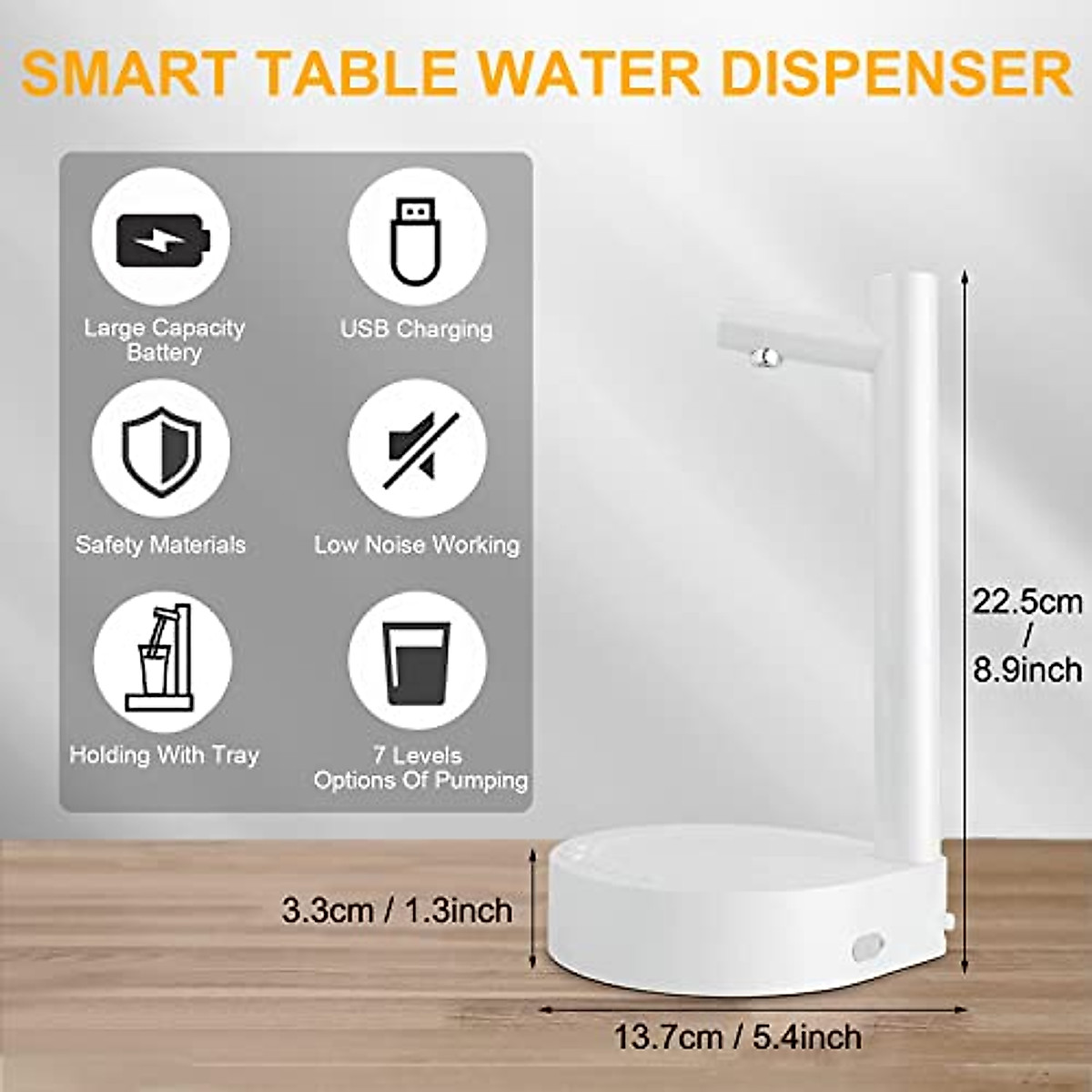 Bestshaoying Intelligent Desktop Water Pump Barrel Mounted Water Dispenser Removable Automatic Water Dispenser Absorber ,Suitable for Home, Office, Outdoor (White)