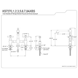 Kingston Brass KS7276AXBS English Country Bridge Kitchen Faucet, Polished Nickel, 8.31 x 8 x 6.88