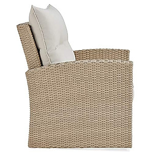 Alaterre Furniture Canaan All-Weather Wicker Outdoor Armchair w/ Cushions & Pillow Seat Tufted Back, Resin Wicker & RustProof Aluminum Powder Coated Frame, Cream, Weatherproof Patio/Deck Furniture Set