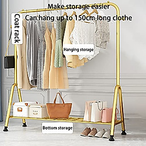 AKDXM Metal Hanger Drying Rack Independent Coat Rack Weighing 90Kg Clothes Rail with Rail 4 Hooks Multifunctional Practical Bedroom Single-Pole Hanger Suitable Small Spaces,Rose Gold,120x41x150cm