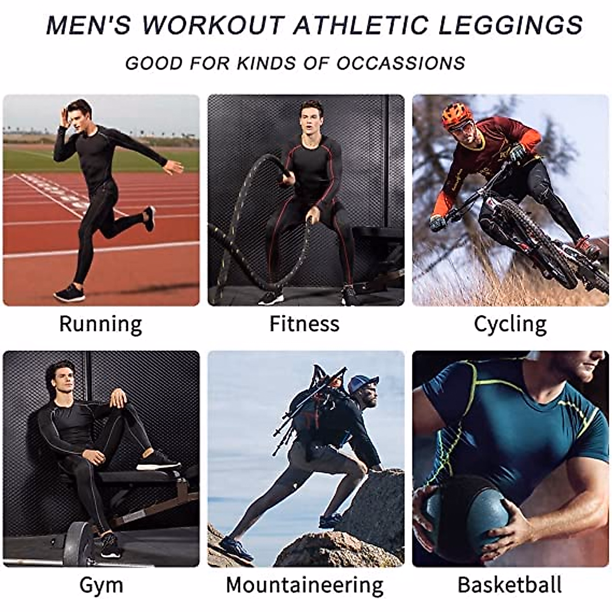 EARGFM Men's Compression Pants Athletic Leggings Workout Running Tights Dry Base Layer with Pockets Active Cycling Pants White