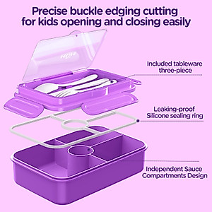 Jelife Lunch Box Kids Bento Box - Large Bento-Style Leakproof 4 Compartments Kids Lunchbox Food Containers with Utensils for Back to School, Reusable On-the-Go Meal and Snack Packing, Purple