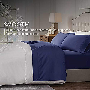 Hyde Lane Luxury 1000 Thread Count 100% Cotton Sheets for Queen Size Bed | Very Comfy Soft & Thick with Deep Pocket - Fits 16"-20" Thick Mattress | 4 PC Sateen Weave Bed Sheet Set Queen (Navy)