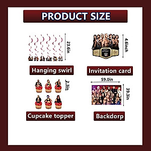 Wrestling Birthday Party Decorations, Wrestling Party Supplies Set Include Banners, Cake Topper, Cupcake Toppers, Balloons, Hanging Swirls, Invitation Cards, Background, Boxing Match Birthday Party Decorations for Boys