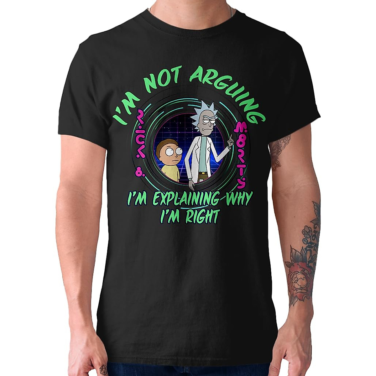 RICK AND MORTY I’m Not Arguing I’m Explaining Why I’m Right Men's and Women's Short Sleeve T-Shirt (Black, Large)