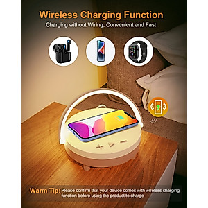 Touch Table Lamp, 4 in 1 Dimmable LED Bedside Lamp with Wireless Charger, Portable Night Light Bluetooth Speaker with Phone Holder, Nightstand Lamp for Bedroom Birthday Gift for Girl Boy Mom