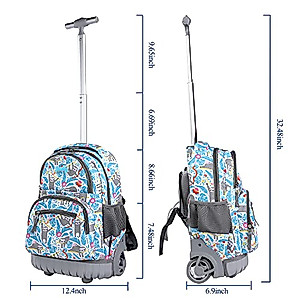 seastig Rolling Backpack 16 inch Wheeled Backpack with Lunch Bag & Pencil Case Roller Backpack Set Carry-on Bag School Travel