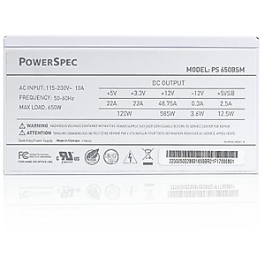 PowerSpec 650W Power Supply Semi Modular 80 Plus Bronze Certified ATX PSU Active PFC SLI Crossfire Ready Gaming PC Computer Power Supplies, PS 650BSM(White Edition)