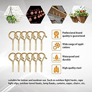 mankk 12 PCS Q-Hanger Hooks, Light Screw Hooks Safety Buckle Design with Wing Nut Driver for Hanging Outdoor String Lights Christmas Light ,Ceiling,Hanging Plants(Gold) M-083-GD
