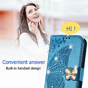 ONV Wallet Case Compatible with Samsung Galaxy S9 Plus -1.5M Adjustable Strap Emboss Butterfly Flip Phone Case Card Slot Magnet Leather Shell Flip Stand Cover for Samsung Galaxy S9 Plus [ZS] -Blue