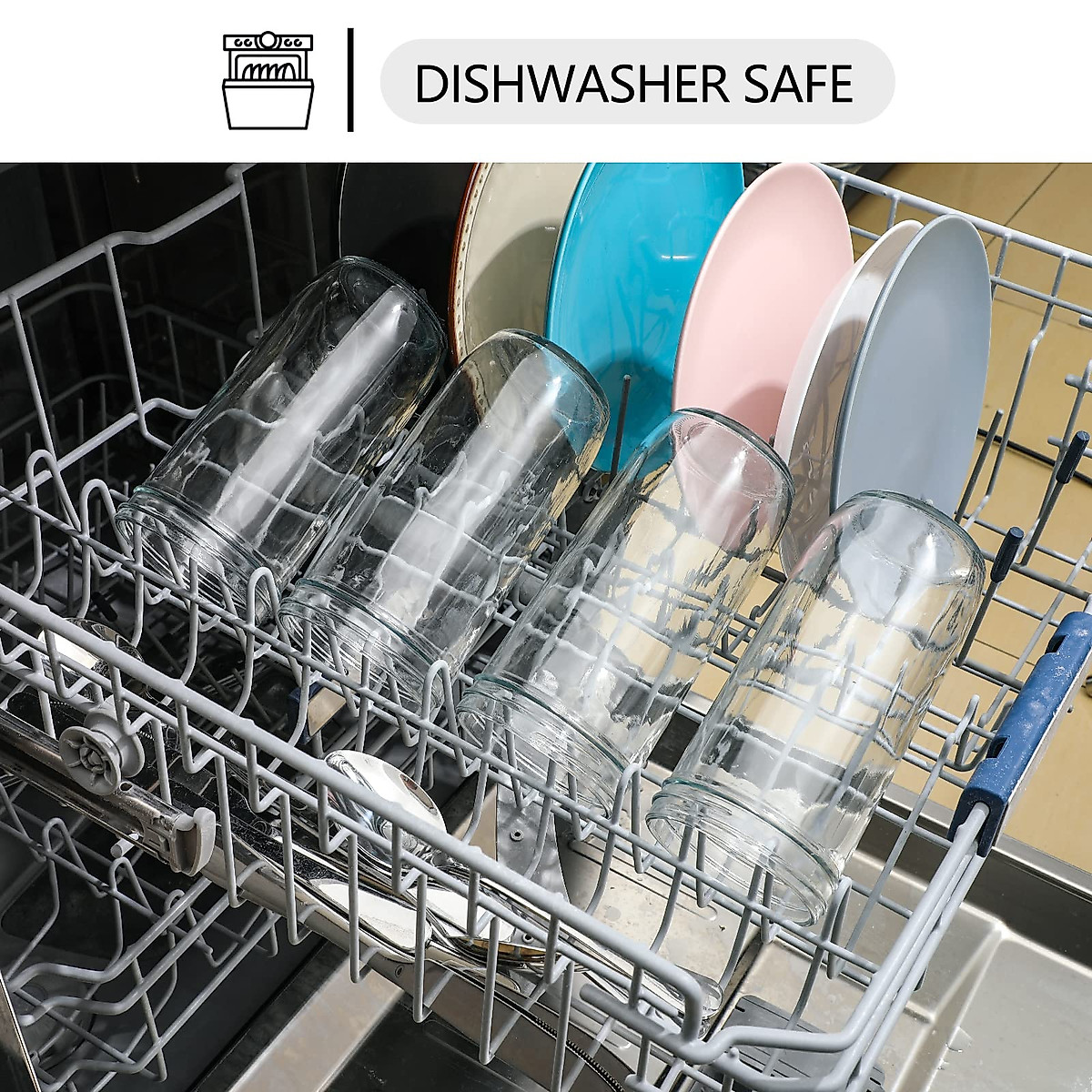 [ 4 Pack ] Glass Cups Set - 24oz Mason Jar Drinking Glasses w Bamboo Lids & Straws & 2 Airtight Lids - Cute Reusable Boba Bottle, Iced Coffee Glasses, Travel Tumbler for Bubble Tea, smoothie, Juice