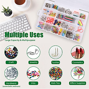 iBune 2 Pack 24 Grids Large Plastic Compartment Container for Washi Tape, Bead Storage Organizer Box Case with Removable Dividers for Craft Tackles Tools, Size 13.1 x 8.7 x 2.1 in, White