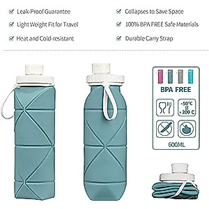 SPECIAL MADE Collapsible Water Bottles Leakproof Valve Reusable BPA Free Silicone Foldable Travel Water Bottle for Gym Camping Hiking Travel Sports Lightweight Durable 20oz Dark Green