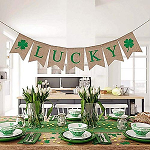 Mocossmy St Patrick's Day Decorations,Green Clover Garland & Lucky Banner Glitter Crafts Shamrock Pendant Hanging Ornaments Decoration for Spring Holiday Birthday Party Favors Supplies Accessories