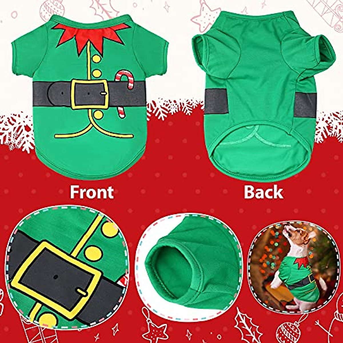 4 Pieces Christmas Dog Shirt Christmas Pet Shirt Soft Breathable Puppy Shirts Printed Pet T-Shirt Pet Clothing Christmas Cosplay Xmas Pet Apparel for Small Dogs and Cats (XS)