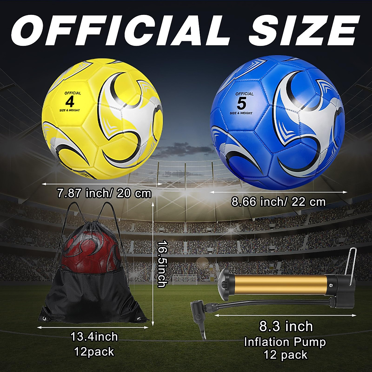 Ceenna 6 Pcs Soccer Ball Bulk with Pump Bag Machine Stitched Deflated Soccer for Outside Sports Training Game Practice(Stylish,Size 4)