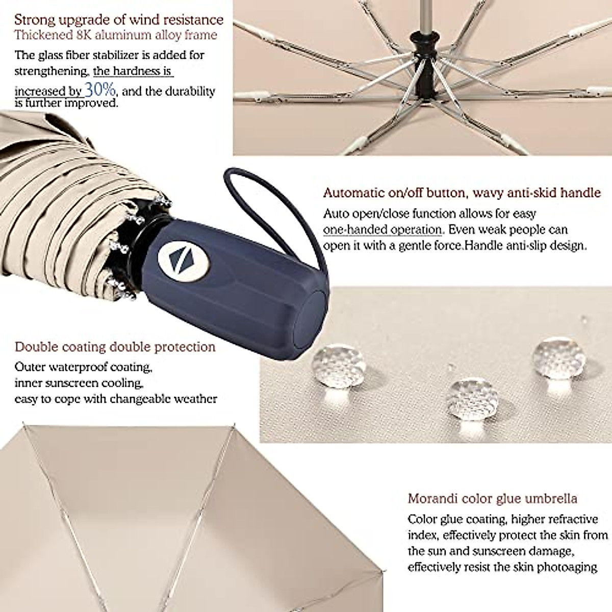 FDJASGY Color UV Protection Glue Coating Compact Folding Travel Parasols and Sun Umbrellas Auto Open Close Windproof Anti-UV Umbrella Blocking UV 99.98%