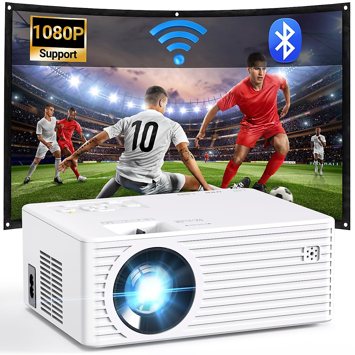 Native 1080P Mini Projector with 5G WiFi and Bluetooth (with Tripod), 4K Supported Outdoor Projector, Portable Movie Projector Compatible with TV Stick, iOS, Android, PS5, HDMI, USB, Vecupou