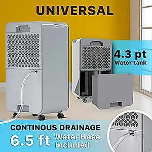 TBI Pro Dehumidifier for up to 1525 sq.ft Basement, Home - QuickDry with Continuous Drain Hose and Large Water Tank, Intelligent Humidity Control - Quiet & Effective for Bedroom, Rooms, Garage