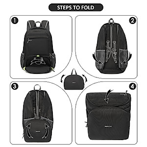 MRPLUM 30L Rucksack Foldable Ultralight Packable Backpack, Unisex Durable Handy Daypack for Travel & Outdoor Sports Durable & Waterproof (Black)