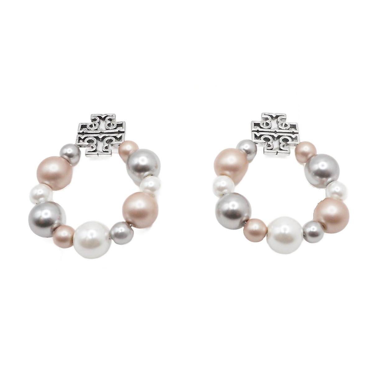 Tory Burch 86972 Britten Multicolor Pink/Grey/White With Silver Hardware Pearl Women's Statement Earring