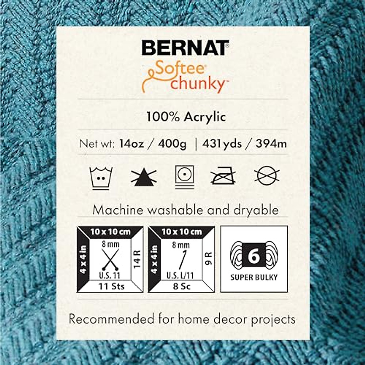 Bernat Softee Chunky BB Faded Denim Yarn - 1 Pack of 14oz/400g - Acrylic - #6 Super Bulky - 431 Yards - Knitting/Crochet