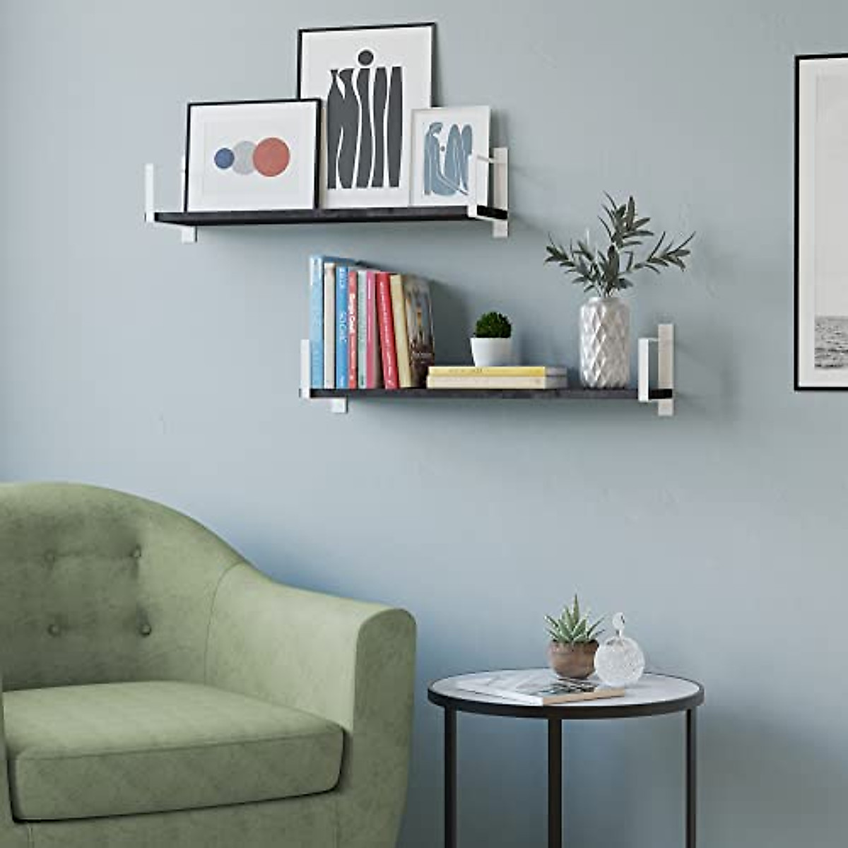 Wallniture Toledo 24" Floating Shelves for Living Room Decor Wall Shelves for Bedroom, Bathroom Organizer & Kitchen Organization Black Bookshelf Set of 2 Wood