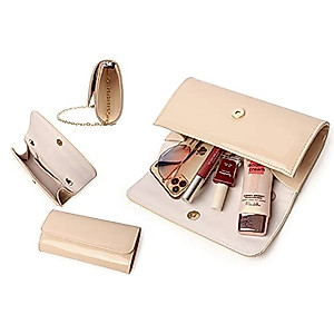 FIVE FLOWER Patent Leather Envelope Clutch Purse Shiny Candy Foldover Clutch Evening Bag for Women (Nude-2)