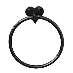 Hand Forged Heart Shape Towel Ring Holder Wrought Iron Handmade Wall Mounted Hand Towel Holder Modern Farmhouse Kitchen Towel Ring Heavy Duty Bathroom Towel Ring Matt Black by Living Ideas