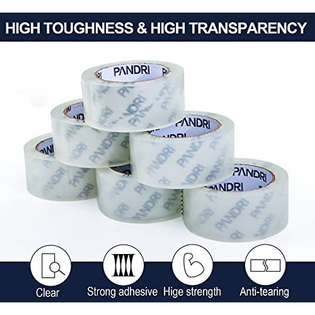 PANDRI Clear Packing Tape, 36 Rolls Heavy Duty Packaging Tape for Shipping Packaging Moving Sealing, 1.88 inches Wide, 65 Yards Per Roll, Total 2340 Yards
