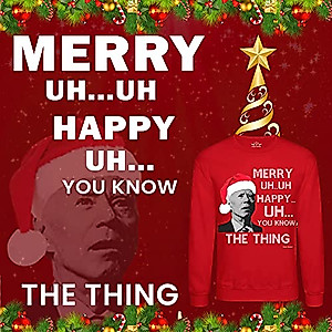 Pesky Patriot Funny Joe Biden Merry UH UH Ugly Christmas Sweater | Hilarious Mumbling Biden Tacky Xmas Pullover Sweatshirt for Men or Women (XX_Large) Red