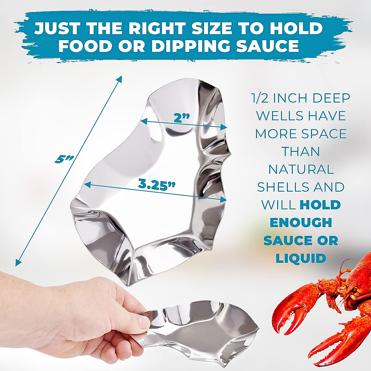 CIRAVI Stainless Steel Oyster Shells - 6 Piece Reusable Set - Flat Bottomed Shells - For Grilling or Cooking - Great for All Kinds of Seafood