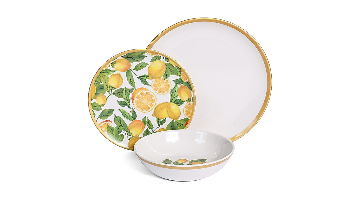 Lemon Melamine Dinnerware Set for 4 | Durable & Stylish