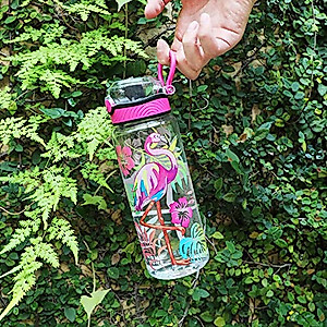 Cute Water Bottle for School Kids Girls, BPA FREE Tritan & Leak Proof & Easy Clean & Carry Handle, 23oz/ 680ml - Flamingo