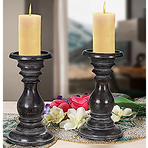 Candle Holder Stand Wooden, Candalbras, Candle Holders, Unity Candle Holders, Rounded Turned Colums, Country Style Idle Gift for Wedding, Party, Home, Spa - 10,8,6 Inch Set of 3 Grey Wash