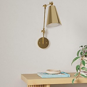 Tovmey Battery Operated Wall Sconce Big Size, Long Arm Wall Sconces Set of Two Battery Operated, Adjustable Angle Wireless Wall Sconce No Wiring, Dimmable Gold Wall Sconces Battery Operated for Room