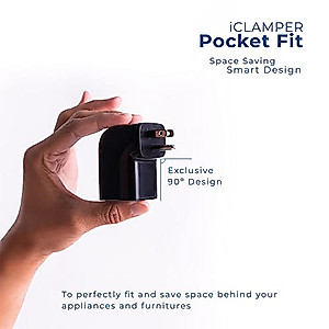 Clamper Single Outlet Surge Protector Right Angle & Space Saving, 1800 Joules, 1875W, for TV, PC, Xbox, PS5, Refrigerators and Other Appliances (Wall Surge Protector),1-Pack in Black