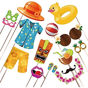 38pcs Luau Photo Booth Props Luau Party Favors for Luau Party Decorations Tropical Party Decorations Tiki Party Decorations Birthday Hawaiian Summer Beach Pool Party Decorations Supplies