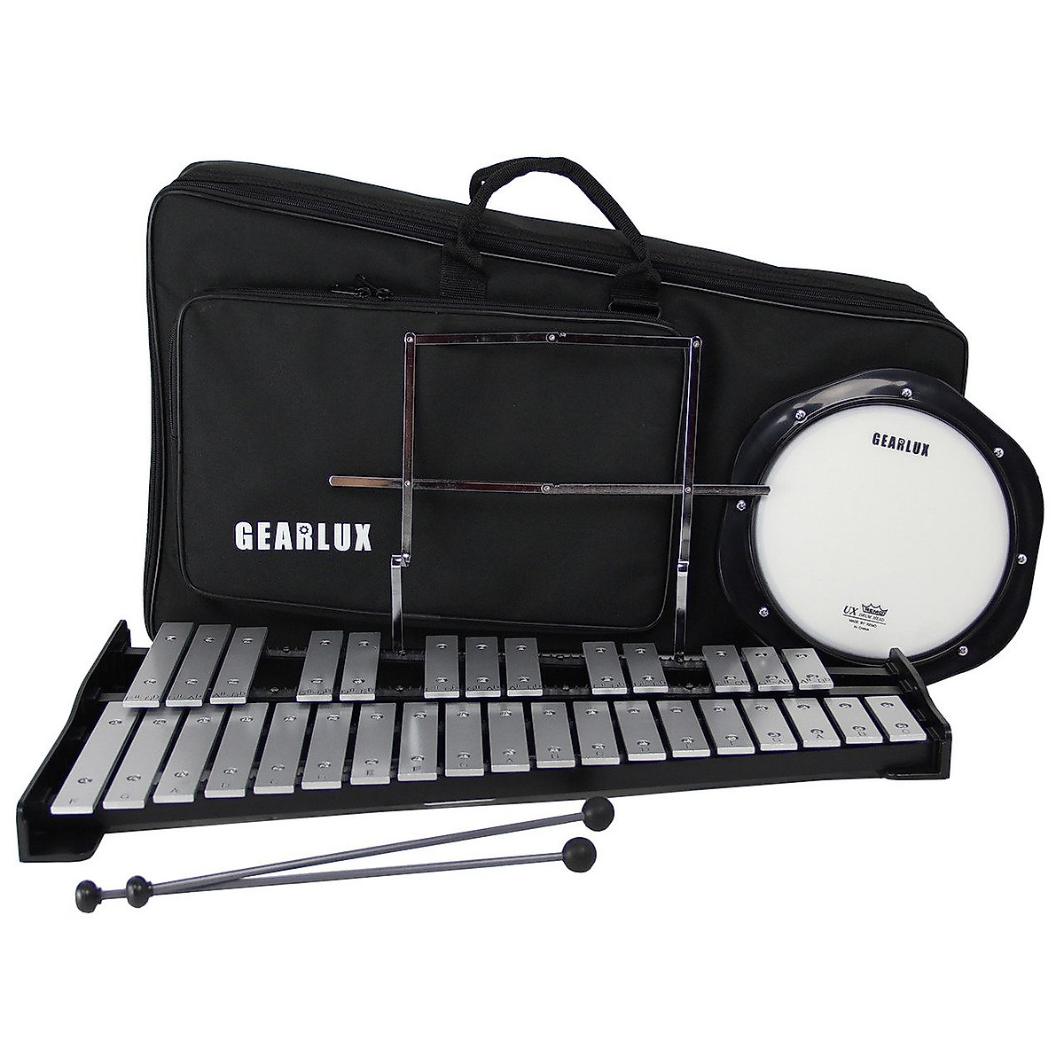 Gearlux 32-Note Glockenspiel Bell Kit with Adjustable Stand, Drum Practice Pad, Carrying Bag