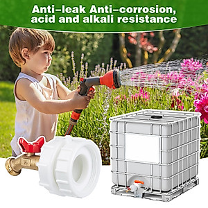 WADEO IBC Tote Adapter, 2.44" Fine Thread Adapter for 275-330 Gallon IBC Tote Tank, Brass Water Shut-Off Valve Faucet (1/2" Male NPT Inlet ×3/4" GHT Outlet) - with Garden Hose Quick Connector, White