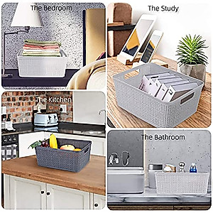 24 Pack Plastic Storage Baskets(Black), Small Pantry Organization and Woven Storage Bins for Organizing Home&Kitchen, Bedroom&Bathroom, Desktops&Cabinets-9.53" x 7.36" x 4.13"