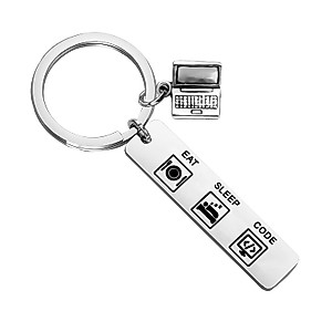 TGBJE Programmer Gift Coder Gift Eat Sleep Code Keychain Gift for Software Engineer (Coder Keychain)