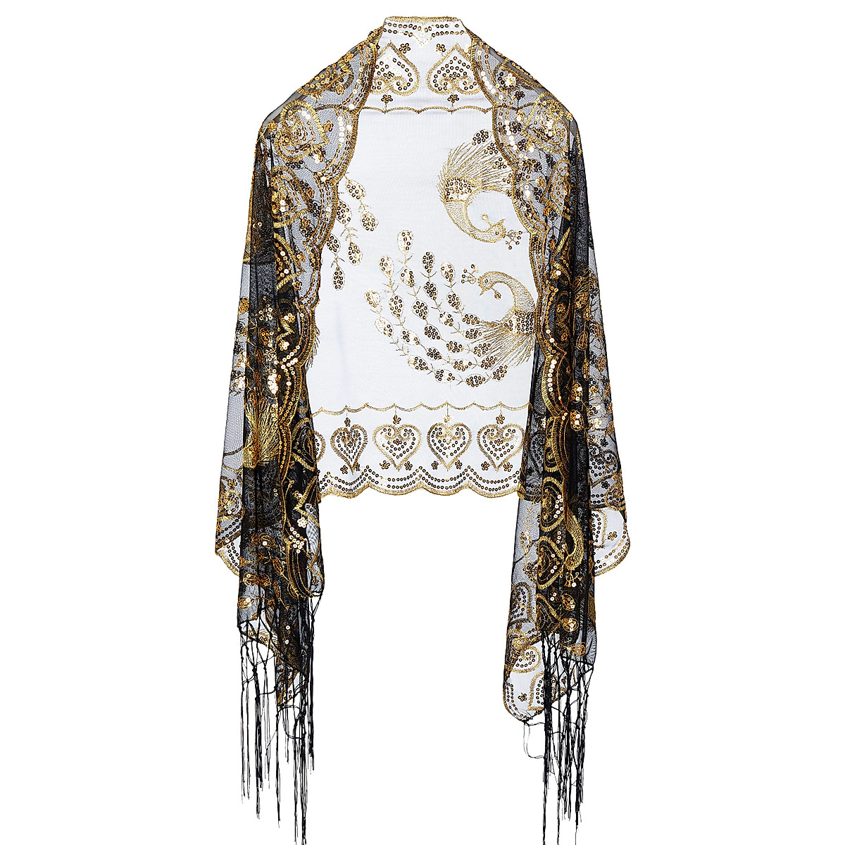 BABEYOND 1920s Sequined Peacock Shawl Wraps Fringed Evening Cape Wedding Bridal Shawl Scarf for Evening Dresses Party