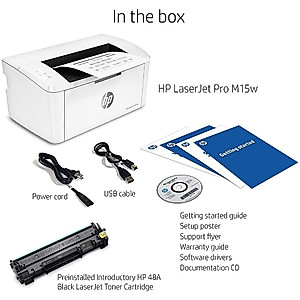 HP Laserjet Pro M15 w Single-Function Wireless Monochrome Laser Printer for Office - Print Only - 19 ppm, 600 x 600 dpi, 8.5" x 11" Letter, 150-sheet Capacity, Compatible with Alexa