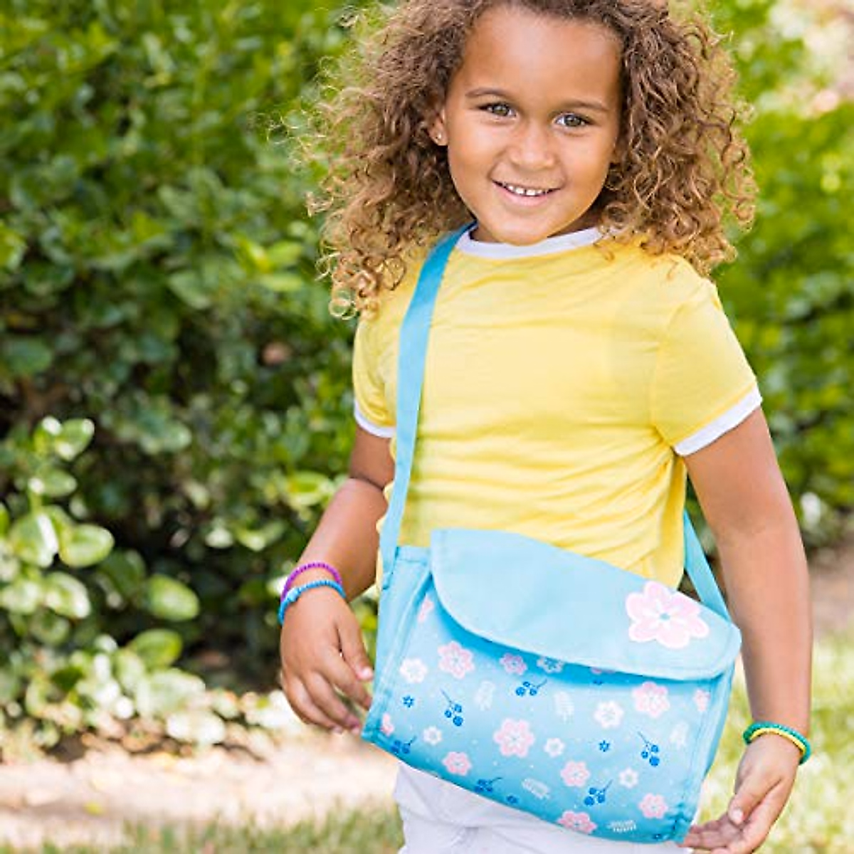 ADORA Baby Doll Diaper Bag with Sturdy Straps, Includes Changing Mat and 2 Doll Diapers (Fits 13" Dolls), Birthday Gift for Ages 3+ - Blue Flower Power