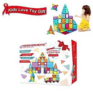 NEOFORMERS Magnetic Tiles Toy with 2 Cars 110 Pcs 3D Magnet Building Blocks Set for Kids STEM Educational Preschool Magnet Toys for Toddlers Boys Girls 3-8 Year Old