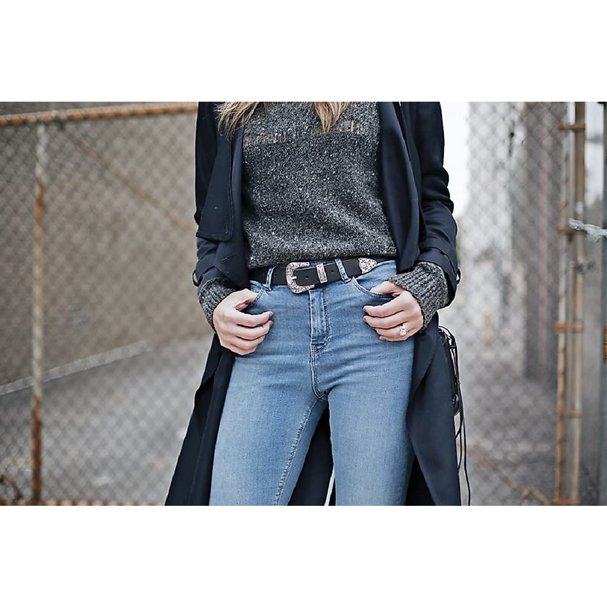 OVOY Western-Belts Women-Leather-Belt Vintage Waist-Belt with Buckle for Ladies Jeans Dresses (Black, Fit for waist 30"-39")