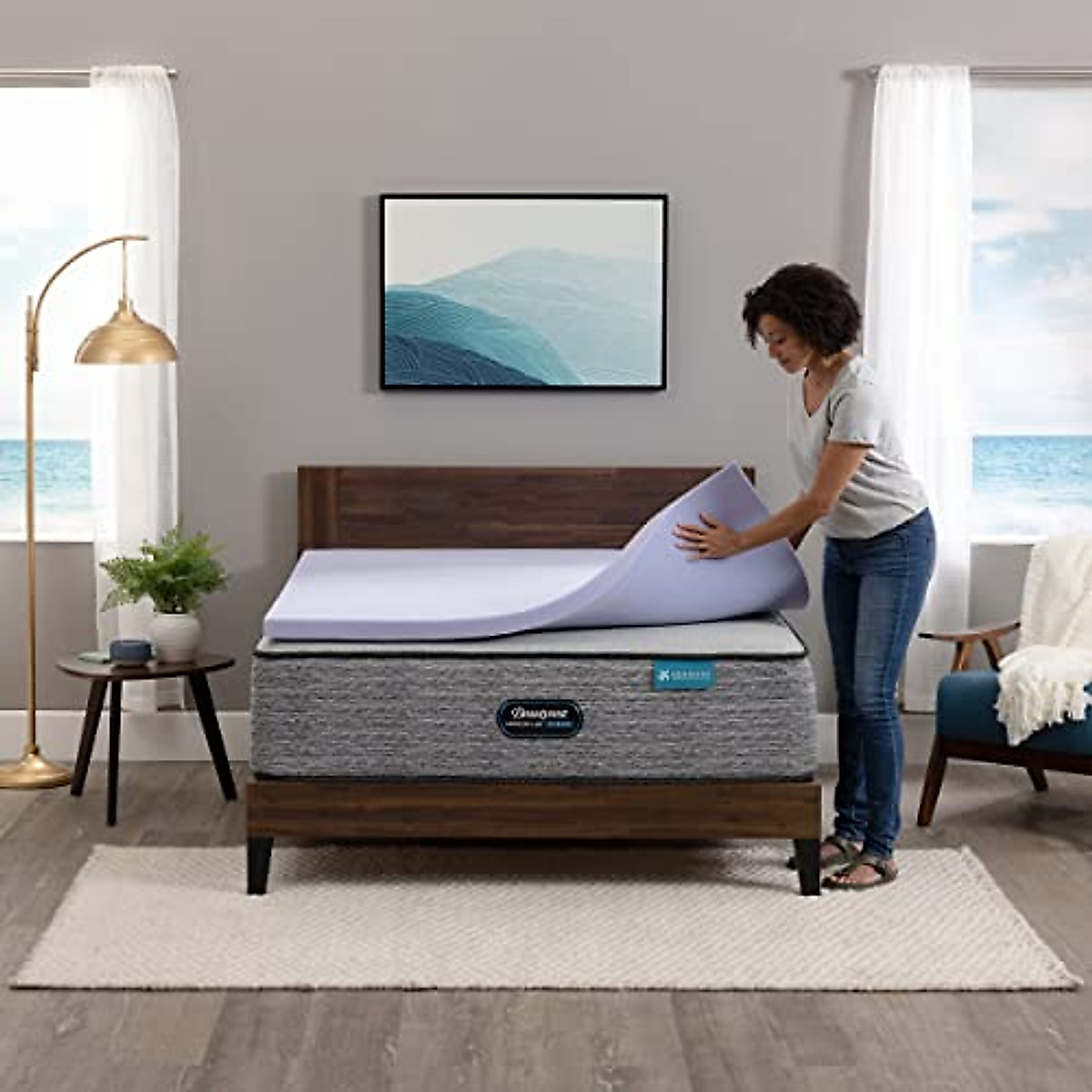 BEAUTYREST, Lavender Colored, Aloe Gel Bead, Pressure Relieving Memory Foam Mattress Topper, 2 inch, Queen